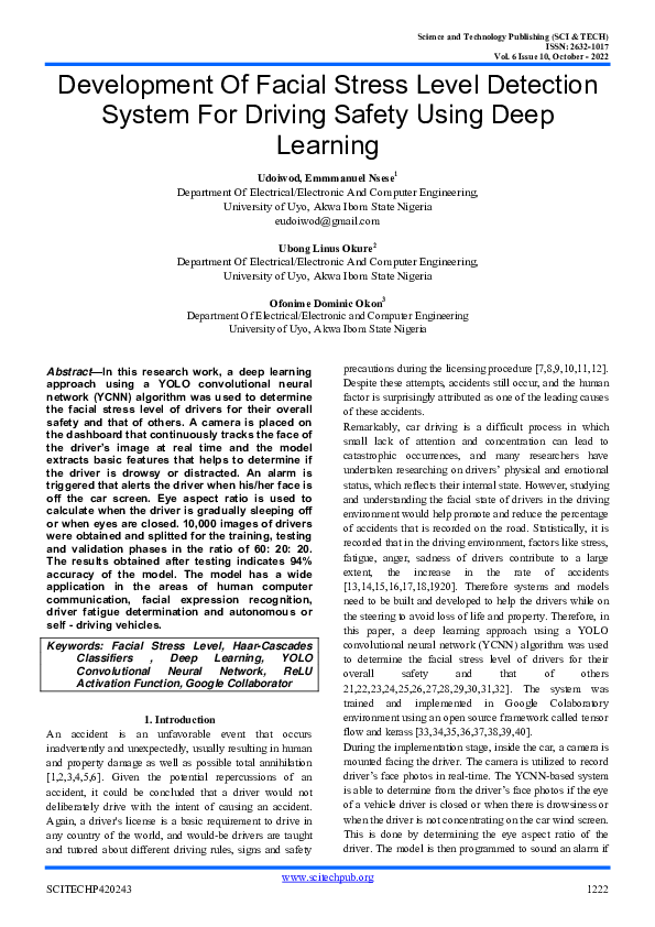 (PDF) Development Of Facial Stress Level Detection System For Driving Safety Using Deep Learning ...