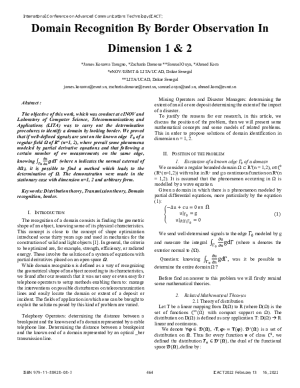 (PDF) Domain Recognition By Border Observation In Dimension 1 & 2