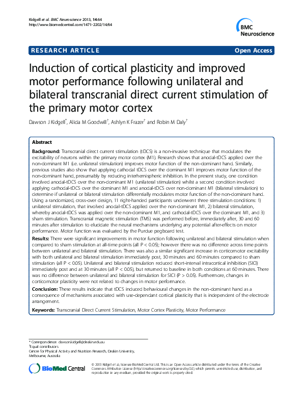 (PDF) Induction of cortical plasticity and improved motor performance ...