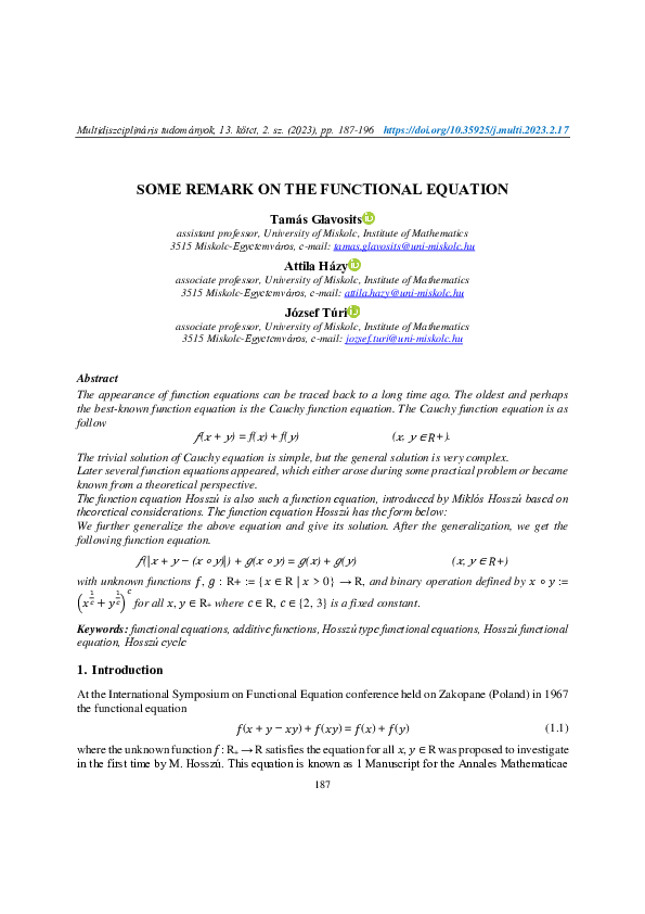 (PDF) Some remark on the functional equation
