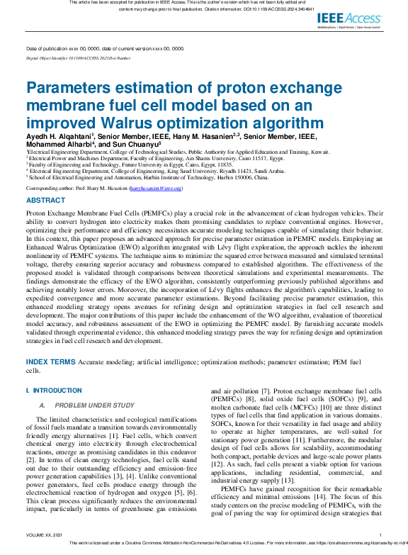(PDF) Parameters estimation of proton exchange membrane fuel cell model based on an improved ...