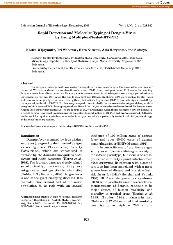 (PDF) Rapid Detection and Molecular Typing of Dengue Virus by Using Multiplex-Nested-RT-PCR ...