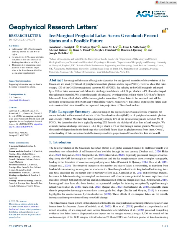 (PDF) Ice‐Marginal Proglacial Lakes Across Greenland: Present Status ...