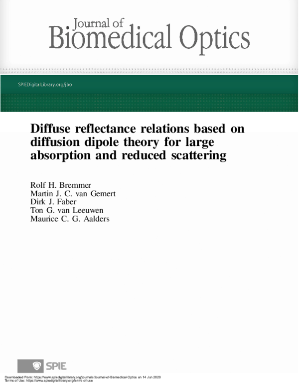 (PDF) Diffuse reflectance relations based on diffusion dipole theory for large absorption and ...
