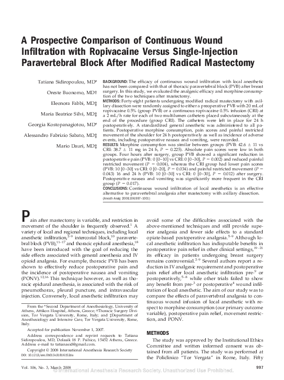 (PDF) A Prospective Comparison of Continuous Wound Infiltration with ...