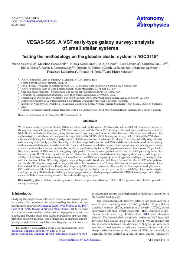 (PDF) VEGAS-SSS. A VST early-type galaxy survey: analysis of small ...