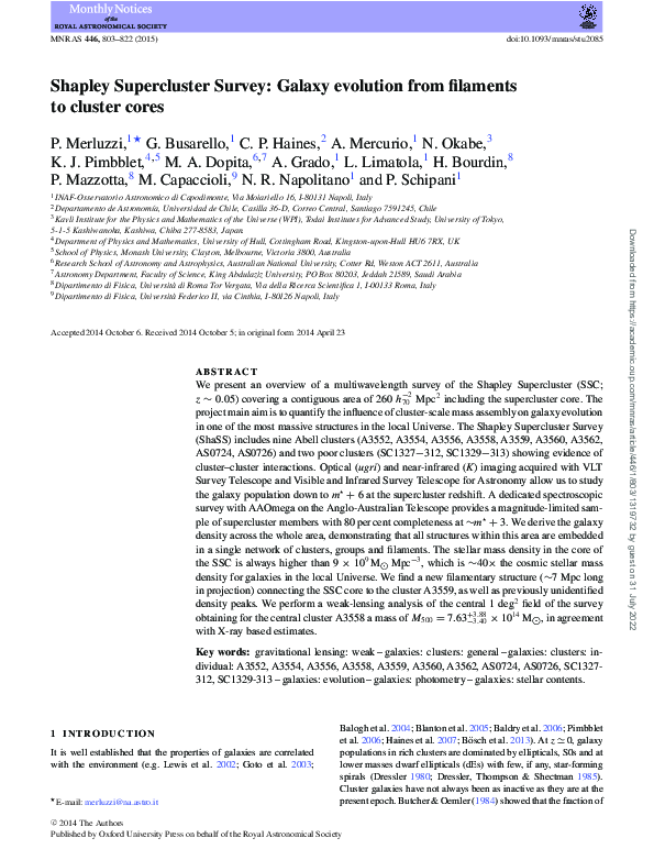(PDF) Shapley Supercluster Survey: Galaxy evolution from filaments to ...
