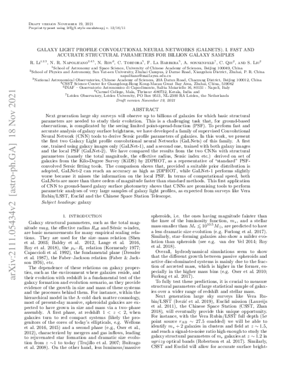 (PDF) Galaxy Light Profile Convolutional Neural Networks (GaLNets). I. Fast and Accurate ...