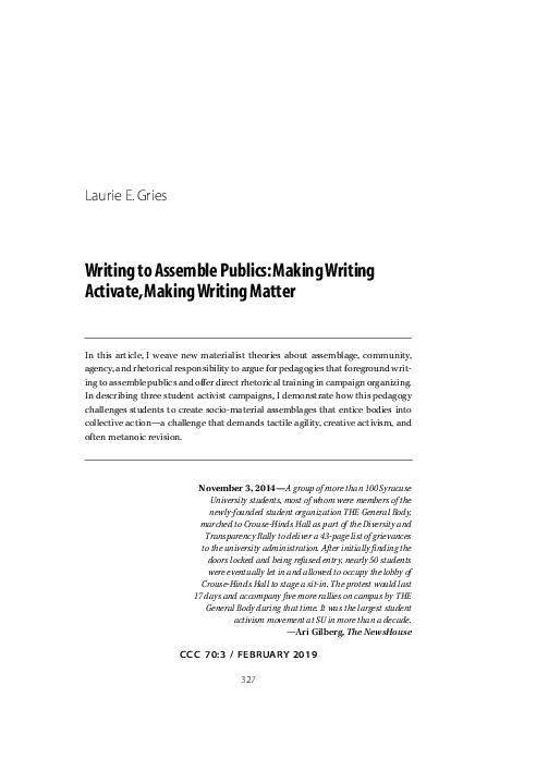 (PDF) Writing to Assemble Publics: Making Writing Activate, Making ...
