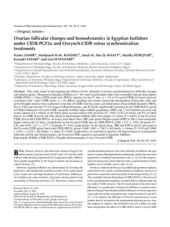 (PDF) Ovarian follicular changes and hemodynamics in Egyptian buffaloes under CIDR-PGF2α and ...