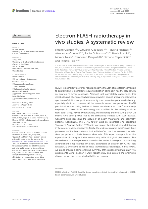 (PDF) Electron FLASH radiotherapy in vivo studies. A systematic review