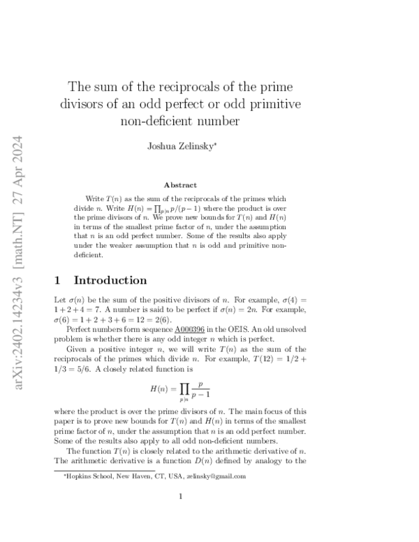 (PDF) The sum of the reciprocals of the prime divisors of an odd ...