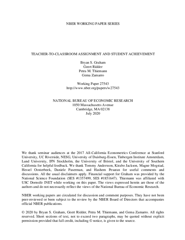 (PDF) Teacher-to-Classroom Assignment and Student Achievement | Geert ...