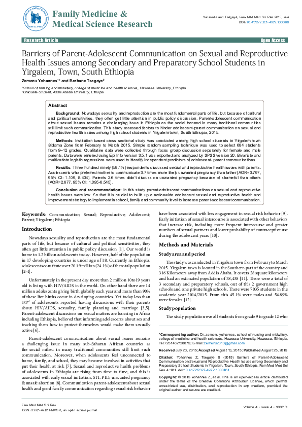 (PDF) Barriers of Parent-Adolescent Communication on Sexual and Reproductive Health Issues among ...