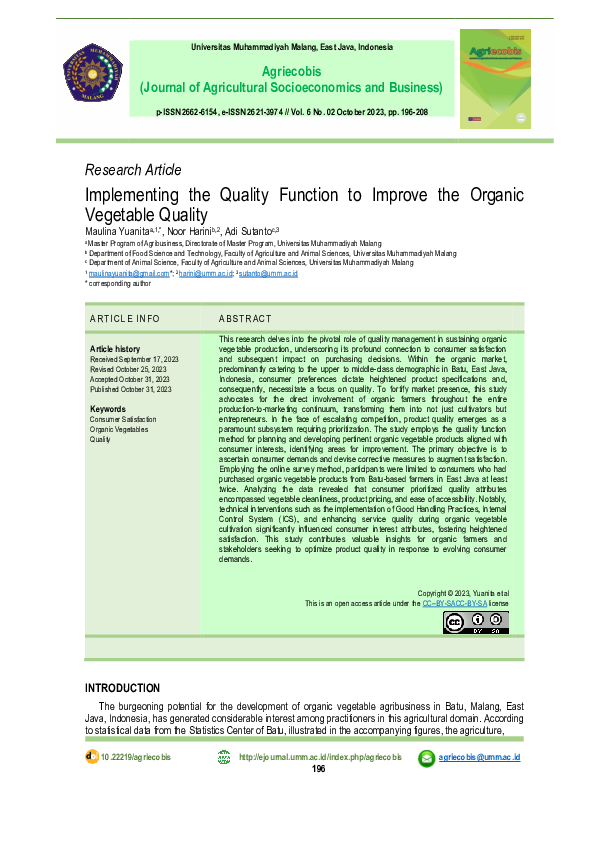 (PDF) Implementing the Quality Function to Improve the Organic ...