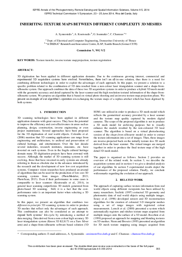 (PDF) Inheriting texture maps between different complexity 3D meshes | Anastasios Symeonidis ...