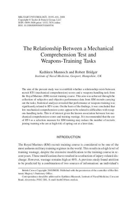 (PDF) The relationship between a mechanical comprehension test and weapons-training tasks