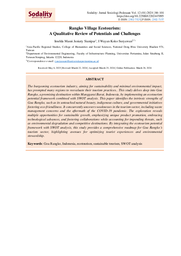(PDF) Rangko Village Ecotourism: A Qualitative Review of Potentials and ...