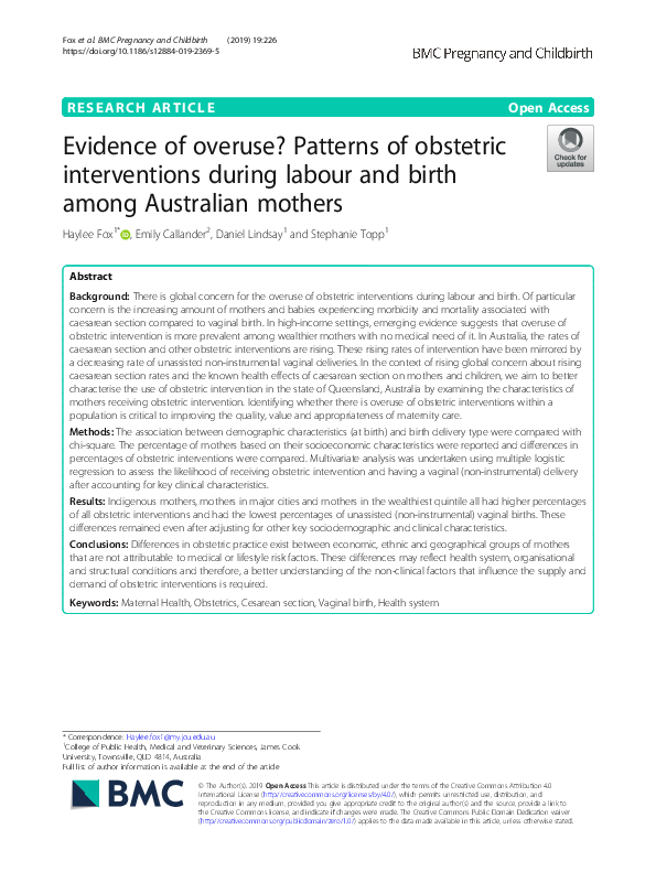 (PDF) Evidence of overuse? Patterns of obstetric interventions during ...