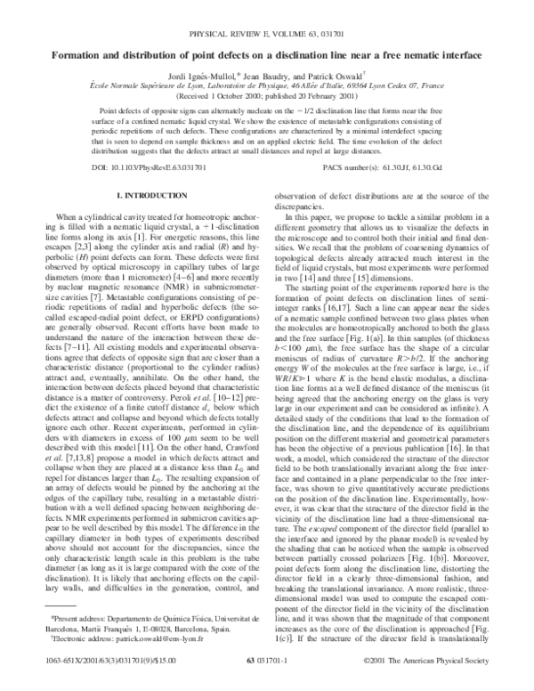 (PDF) Formation and distribution of point defects on a disclination ...
