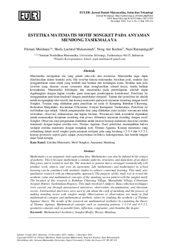 (PDF) Estetika Matematis Motif Songket Pada Anyaman Mendong Tasikmalaya ...