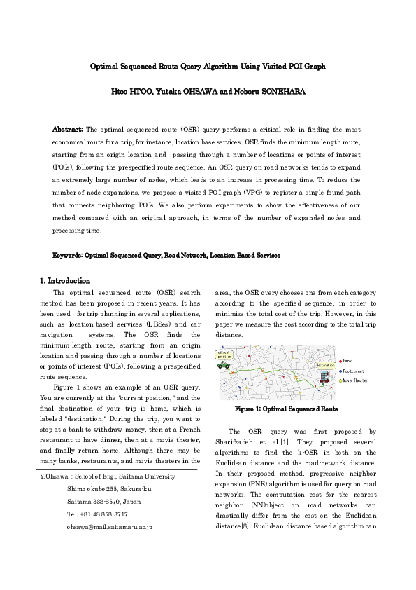 (PDF) Optimal Sequenced Route Query Algorithm Using Visited POI Graph