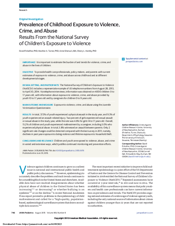 (PDF) Prevalence of Childhood Exposure to Violence, Crime, and Abuse