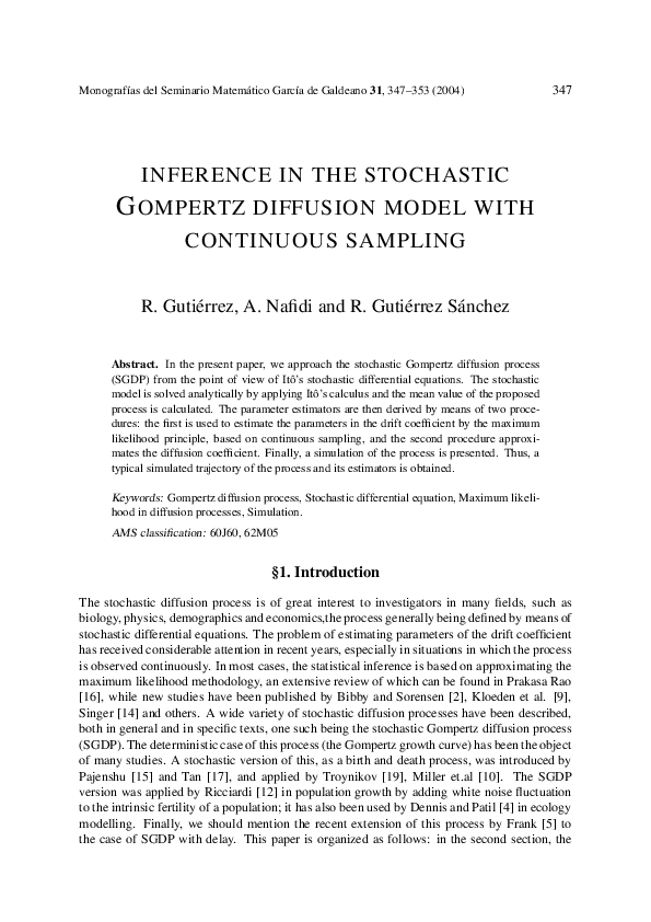 (PDF) Inference in the stochastic Gompertz diffusion model with continuous sampling