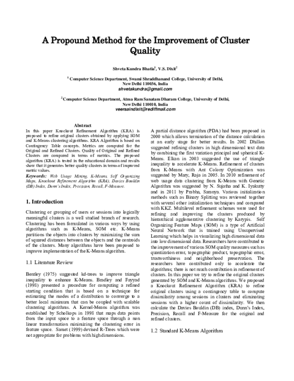 (PDF) A Propound Method for the Improvement of Cluster Quality