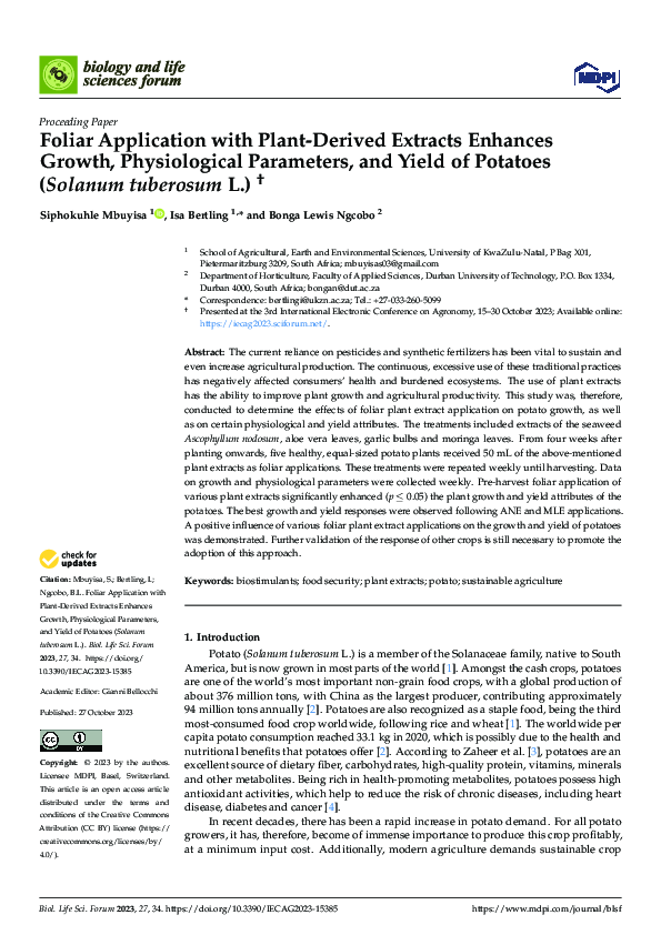 (PDF) Foliar Application with Plant-Derived Extracts Enhances Growth, Physiological Parameters ...