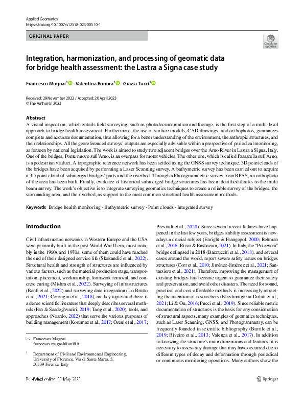 (PDF) Integration, harmonization, and processing of geomatic data for bridge health assessment ...