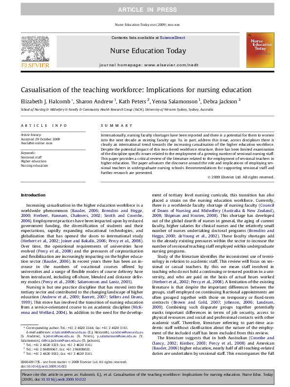 (PDF) Casualisation of the teaching workforce: Implications for nursing ...