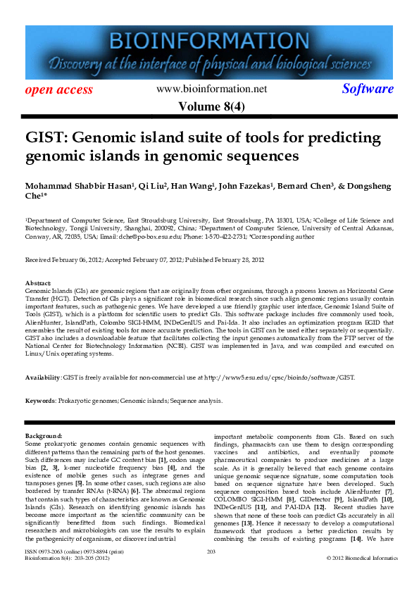 (PDF) GIST: Genomic island suite of tools for predicting genomic islands in genomic sequences ...