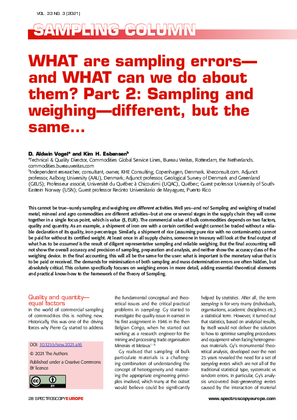 (PDF) WHAT are sampling errors—and WHAT can we do about them? Part 2: Sampling and weighing ...