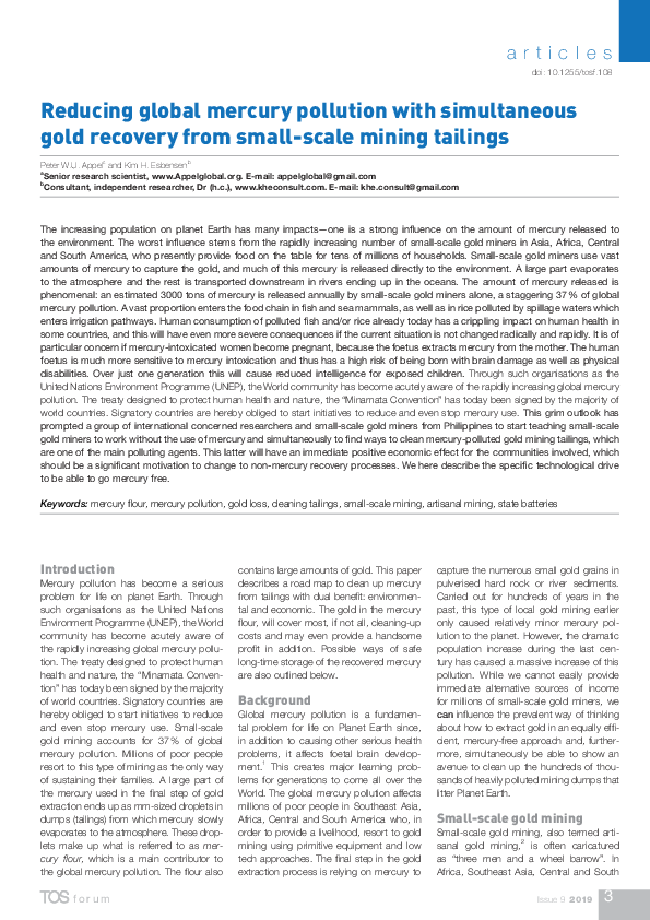 (PDF) Reducing global mercury pollution with simultaneous gold recovery from small-scale mining ...