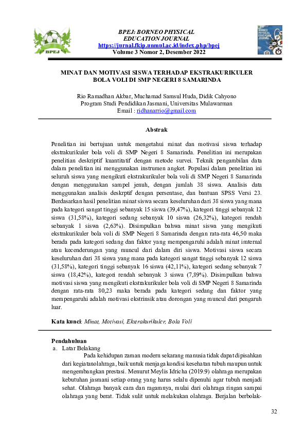 (PDF) Survei Minat dan Motivasi Siswa Terhadap Ekstrakurikuler Bola Voli di SMP Negeri 8 ...