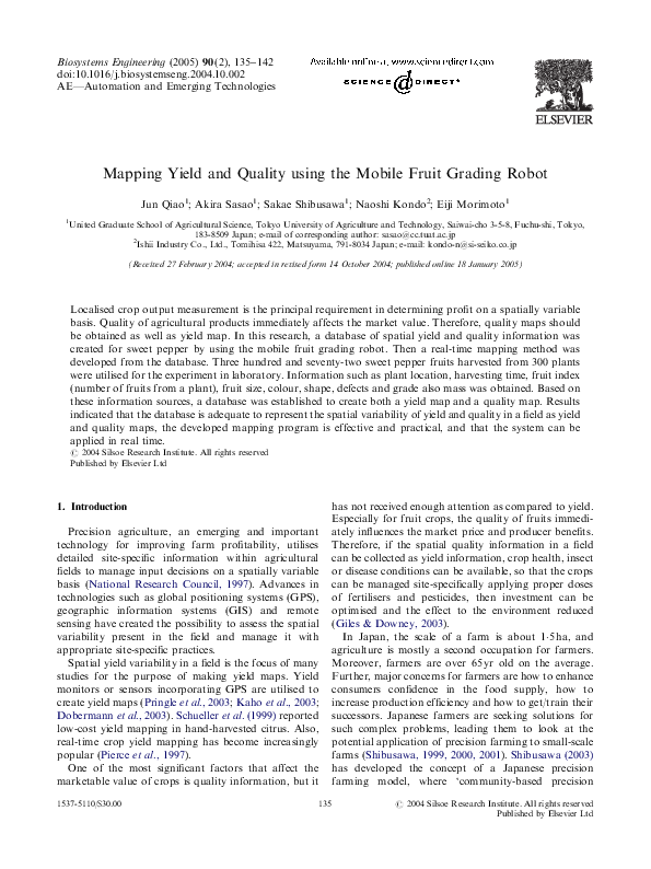 (PDF) Mapping Yield and Quality using the Mobile Fruit Grading Robot