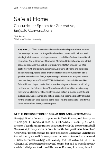 (PDF) Safe at Home: Co-curricular Spaces for Generative, (un)safe Conversations | Chris Rosser ...