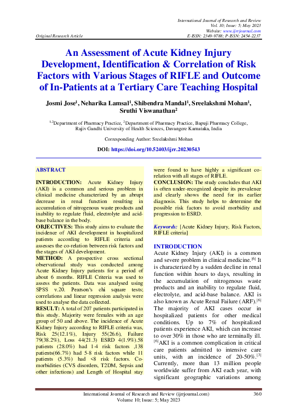 (PDF) An Assessment of Acute Kidney Injury Development, Identification ...