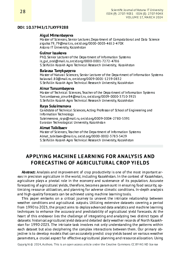 (PDF) Applying Machine Learning for Analysis and Forecasting of ...