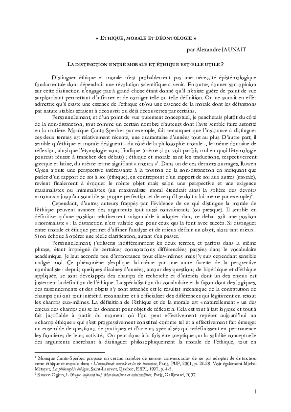 (PDF) Éthique, Morale et Déontologie