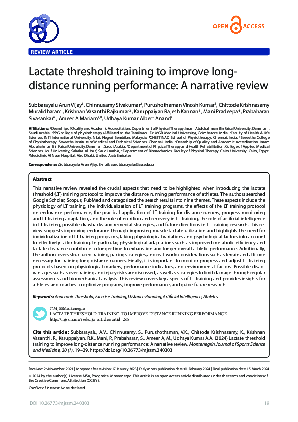 (PDF) Lactate threshold training to improve longdistance running ...