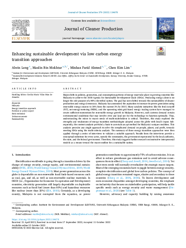 (PDF) Enhancing sustainable development via low carbon energy transition approaches