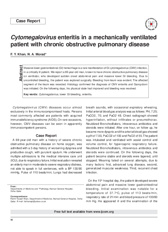 (PDF) Cytomegalovirus enteritis in a mechanically ventilated patient ...
