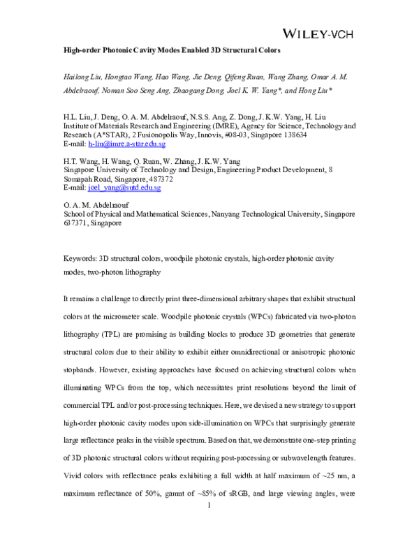 Pdf 3d Structural Color From Photonic Crystal Modes