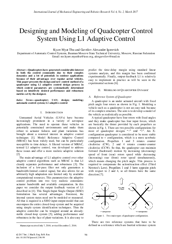 (PDF) Designing and Modeling of Quadcopter Control System Using L1 Adaptive Control