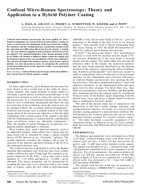 (PDF) Confocal Micro-Raman Spectroscopy: Theory and Application to a Hybrid Polymer Coating ...