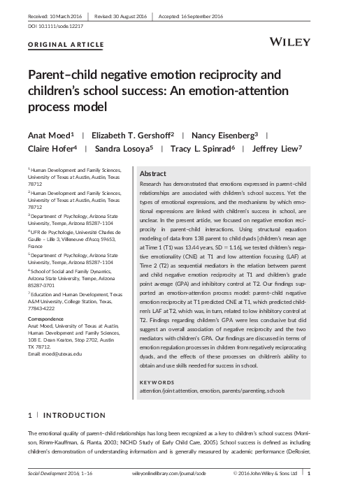 (PDF) Parent-child negative emotion reciprocity and children's school ...