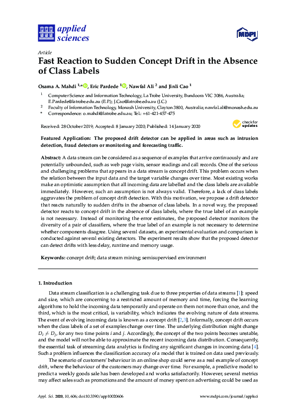 (PDF) Fast Reaction to Sudden Concept Drift in the Absence of Class Labels