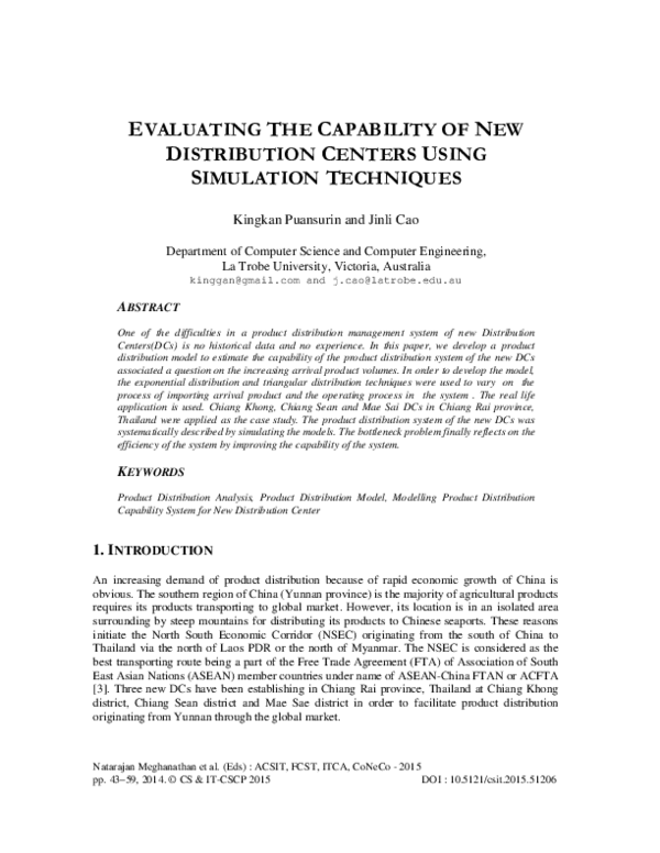 (PDF) Evaluating the Capability of New Distribution Centers Using Simulation Techniques
